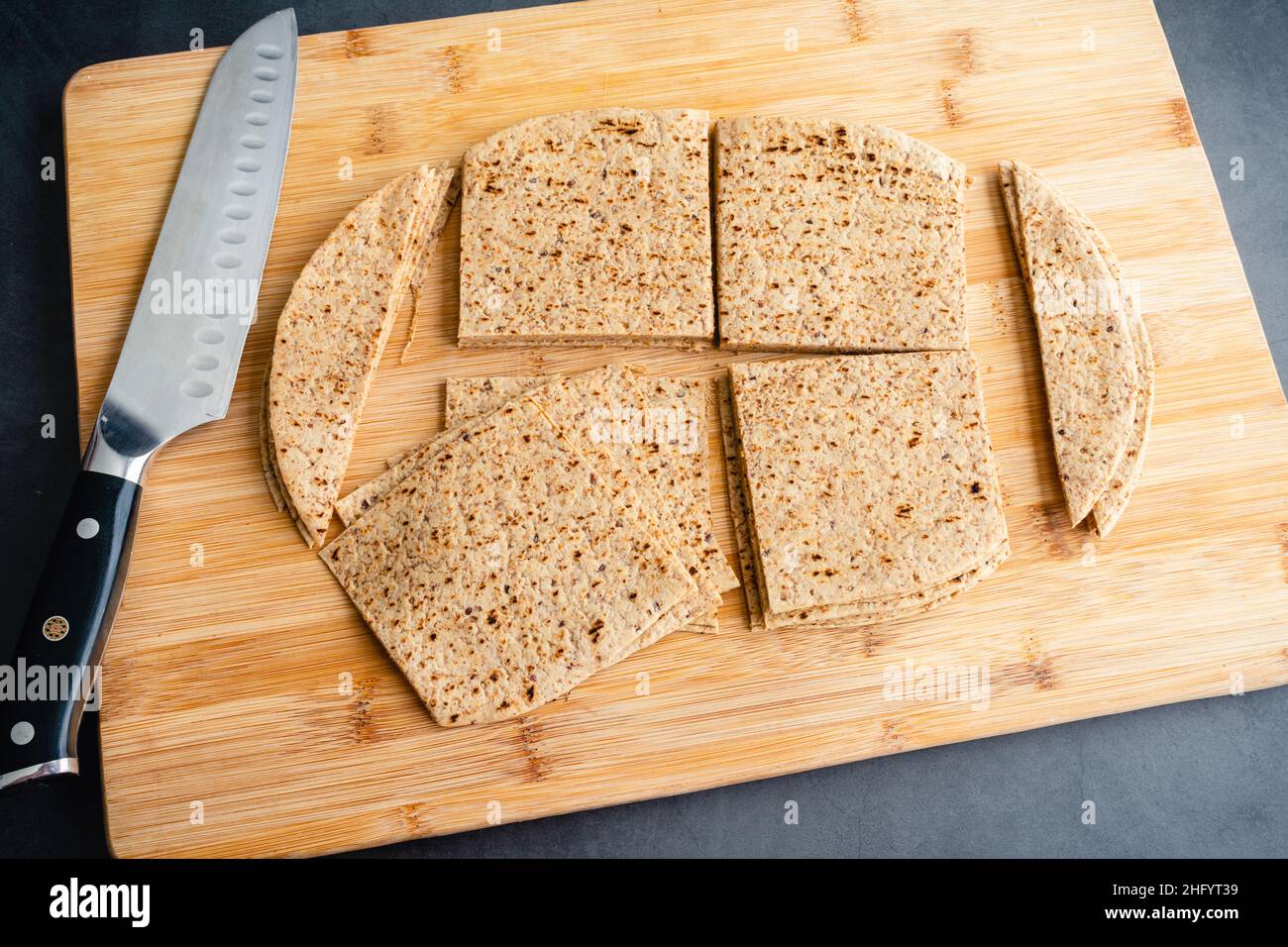 Cutting Whole Grain Flatbreads into Squares: Cutting flatbread into ...