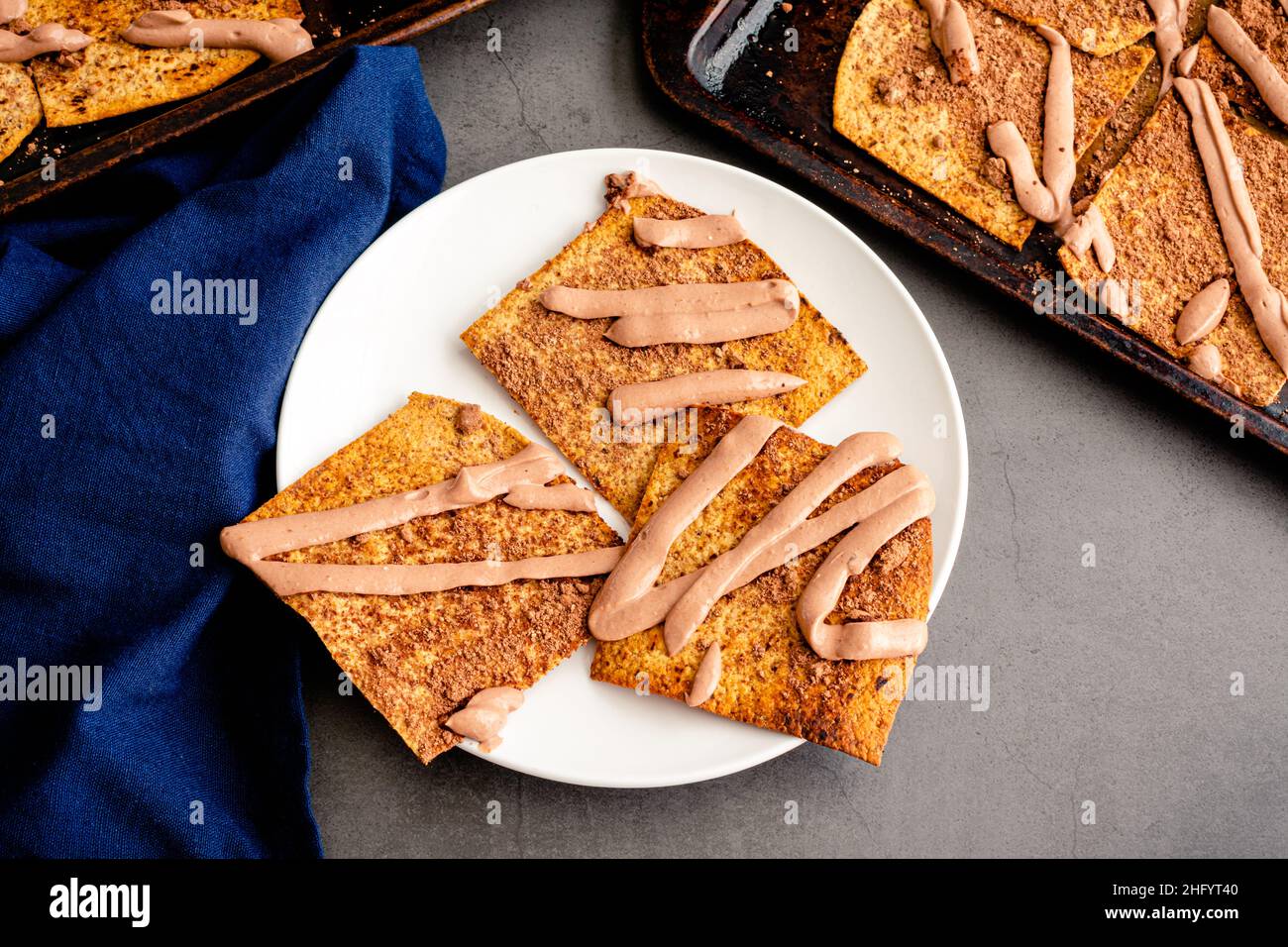 Toasted Flatbread Topped with Cocoa Powder and Cheesecake Flavored ...