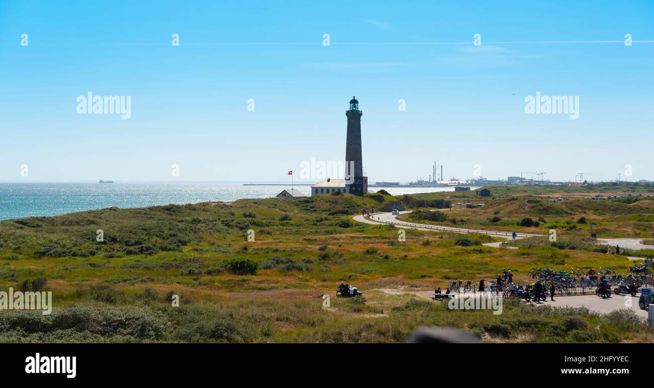 Skagen, Denmark - July 10 2019: The grey lighthouse, Det Grå Fyr, at ...
