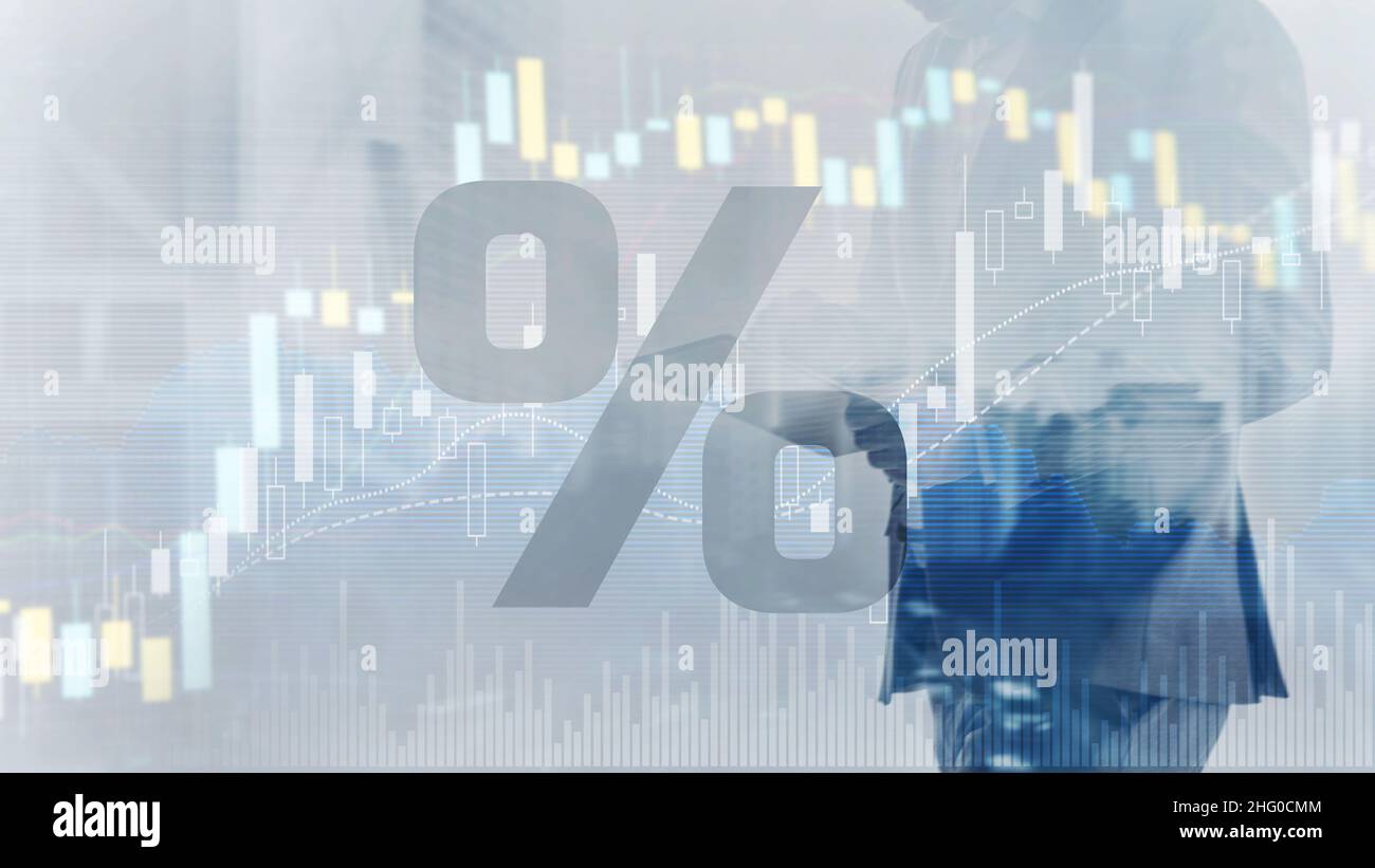 Percentage icon on financial stock market background Stock Photo - Alamy