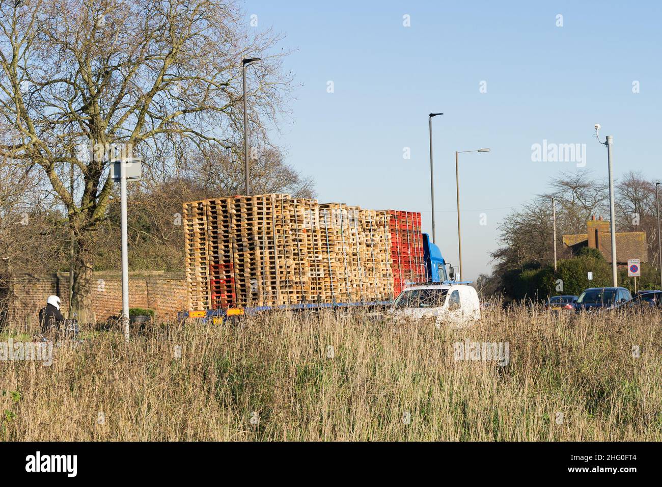 full load of Pallets transportation HGV lorry drives on London Road ...