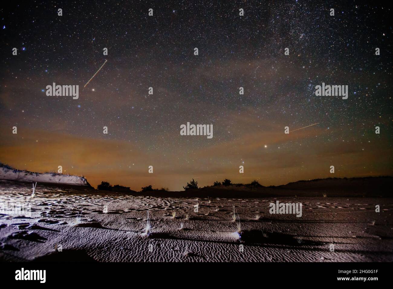 The sandy desert landscape at starry night Stock Photo - Alamy
