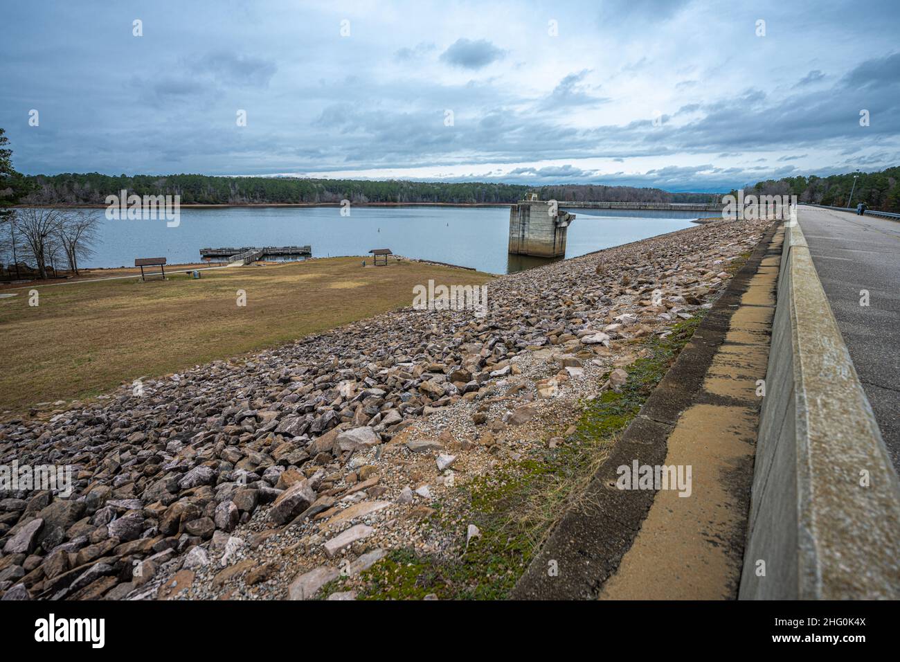 Falls Lake Dam and Fishing Pier in Raleigh, NC Stock Photo - Alamy