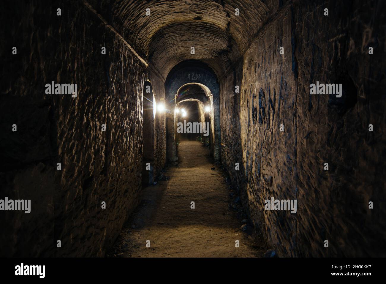 Dark creepy abandoned underground chalky cave temple Stock Photo - Alamy