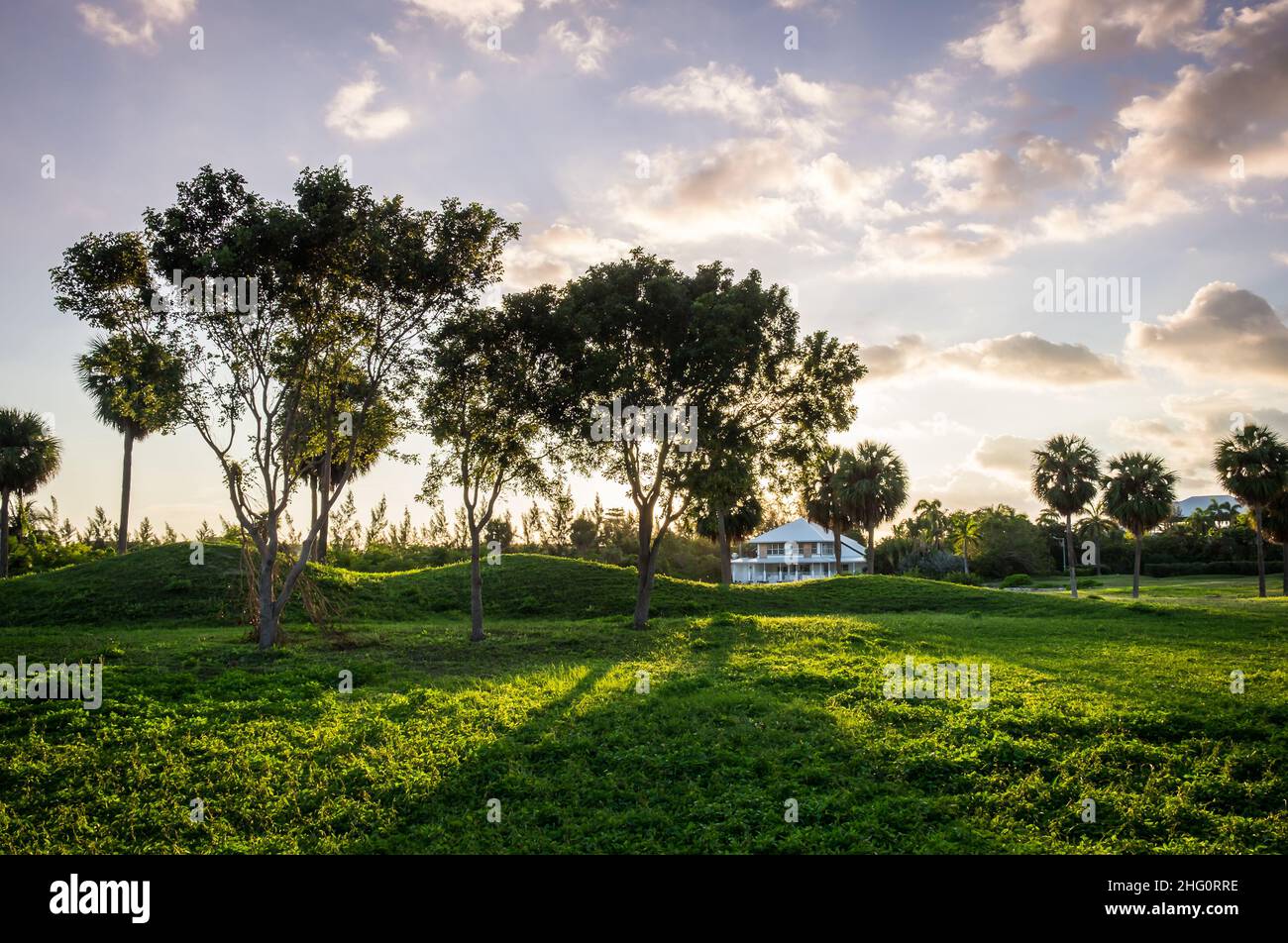 Grand Cayman, Cayman Islands, Nov 2021, building by a redundant golf ...