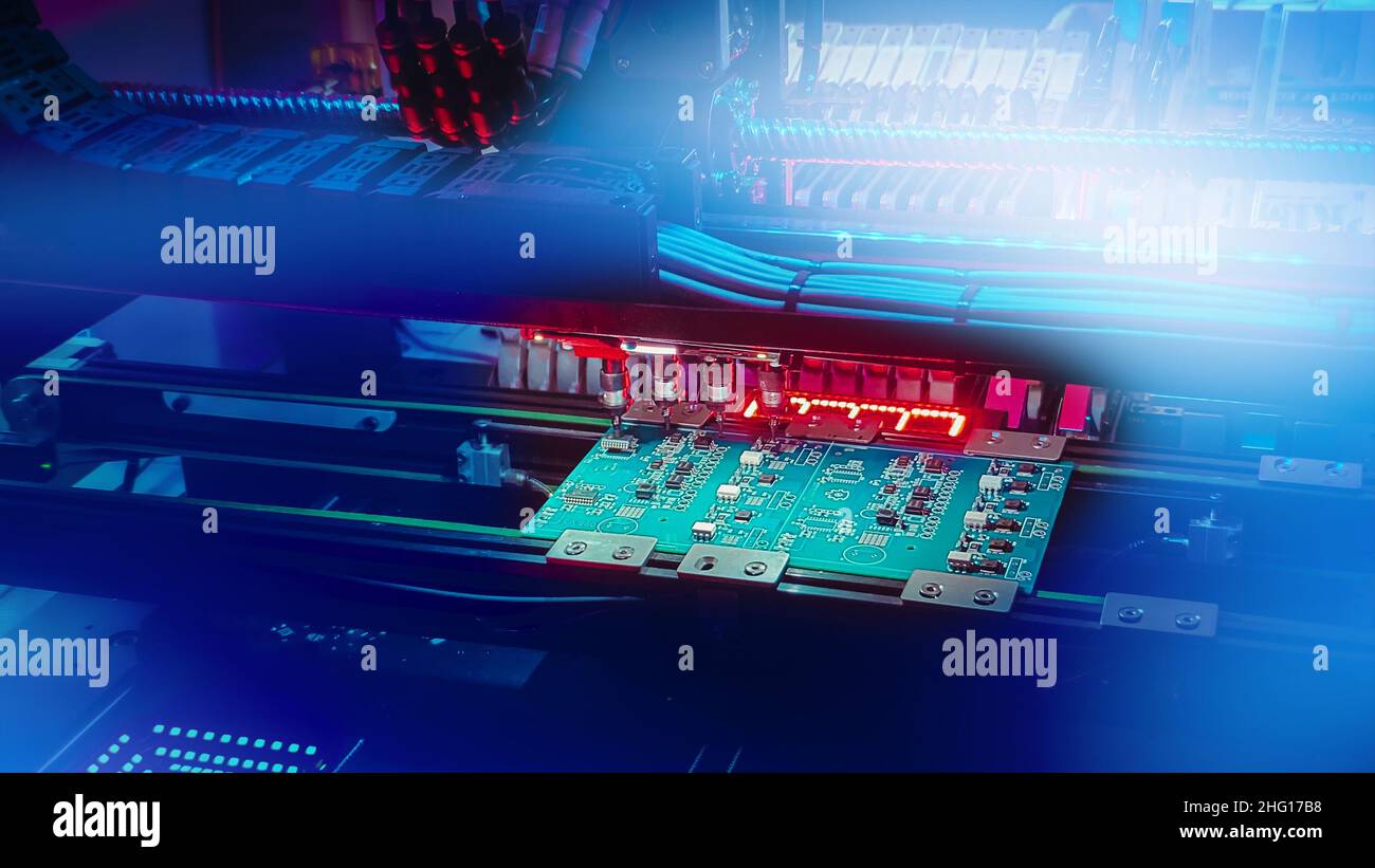 Automatic production of computer chips by SMT Pick and Place machine ...