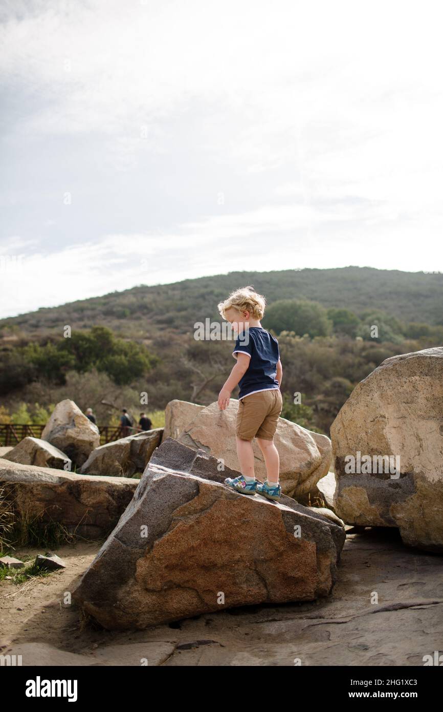 Three Year Old Standing on Rock at Mission Trails in San Diego Stock ...