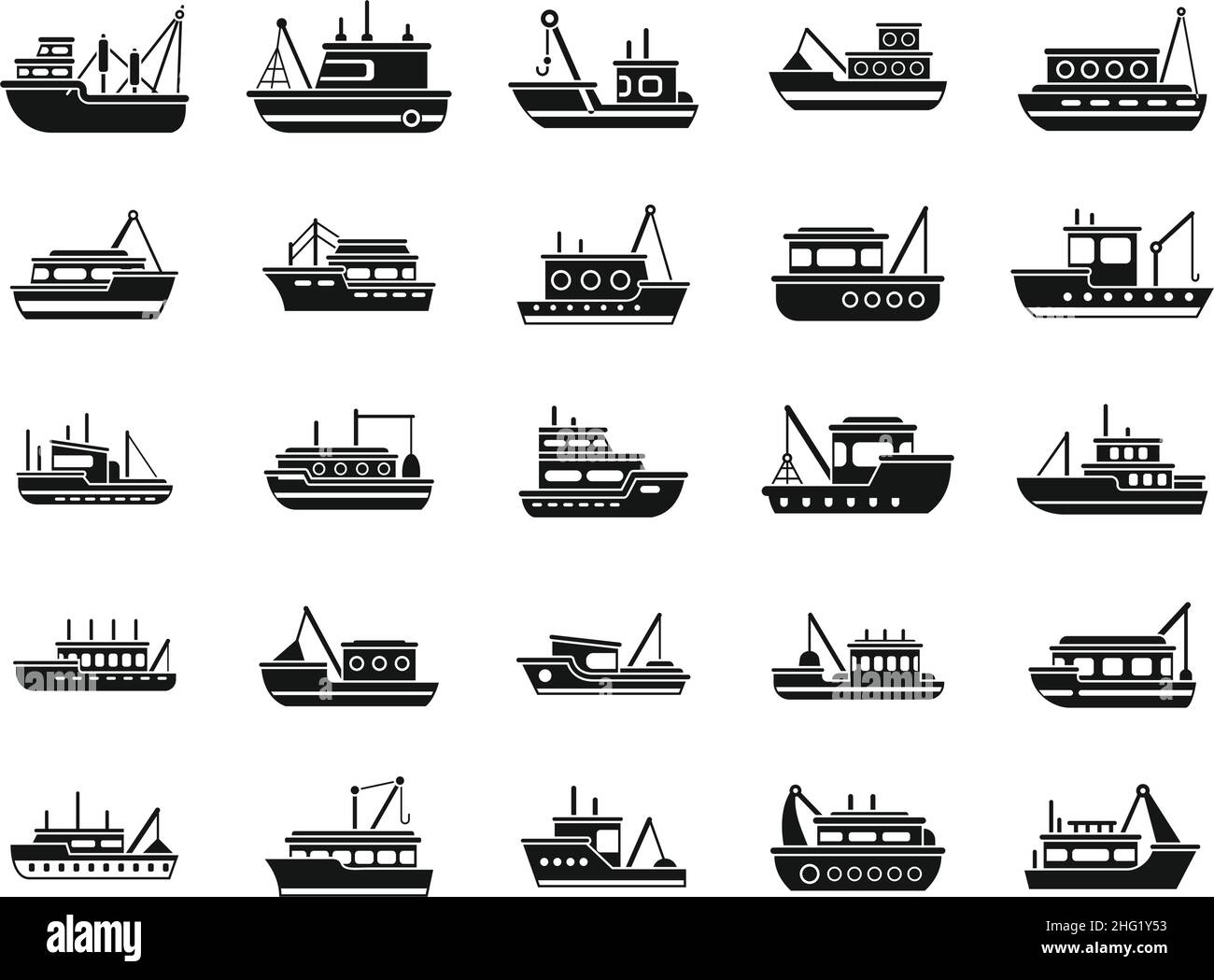 Fishing boat icons set simple vector. Cargo marine. Ocean ship Stock ...
