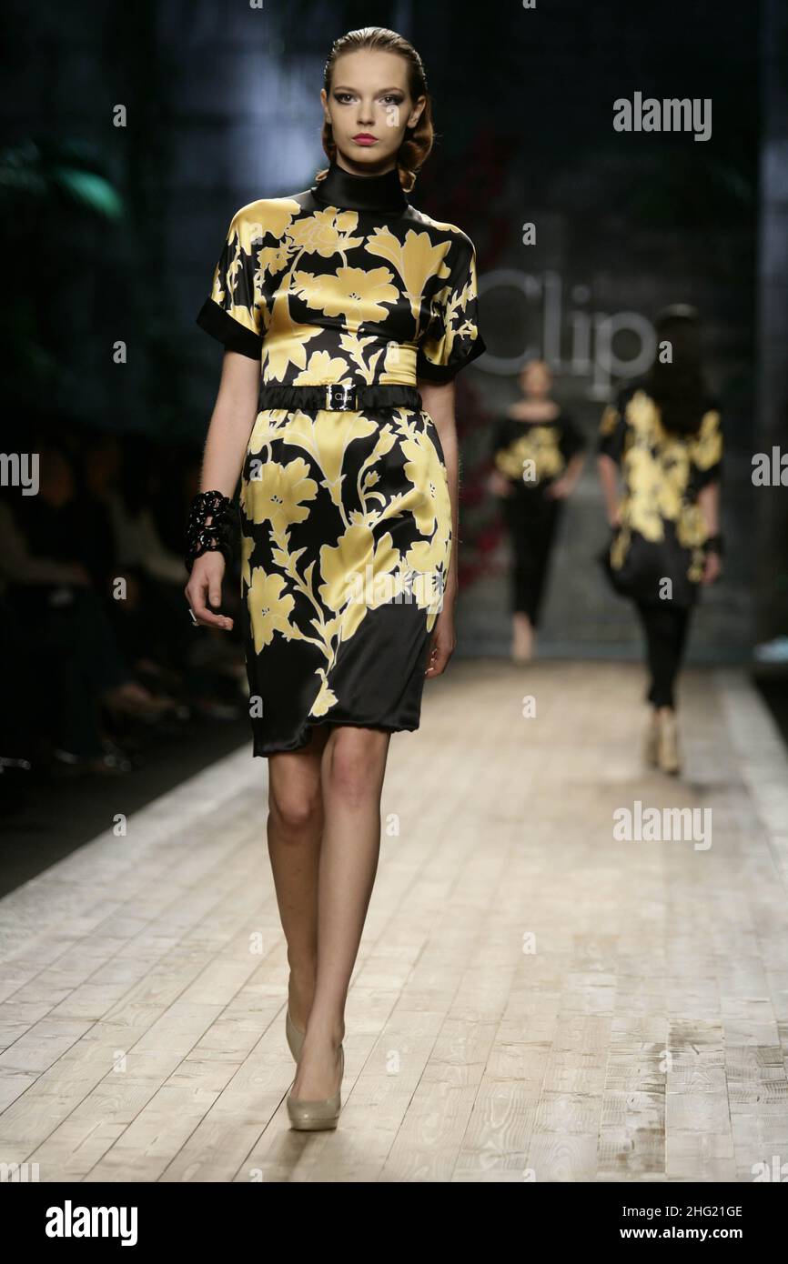A model on the catwalk wears a design as part of the Clips Spring ...
