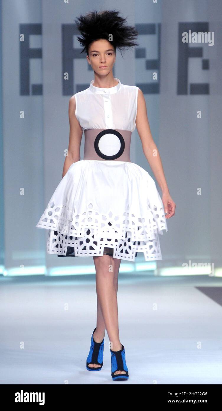 A model on the runway during the Fendi fashion show as part of Milan ...