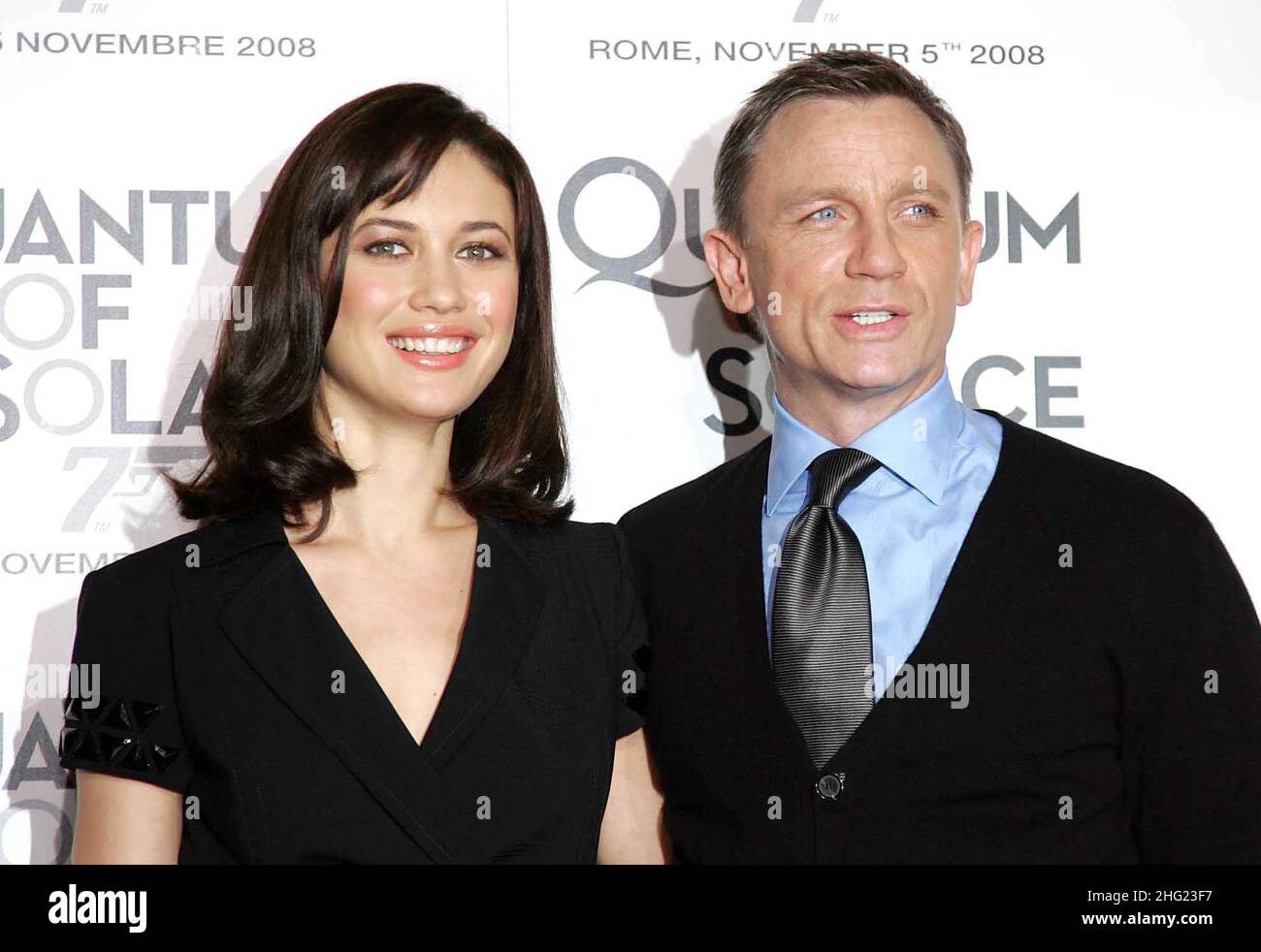 Olga Kurylenko and Daniel Craig pose during a photo call to present the 22nd James Bond movie ...
