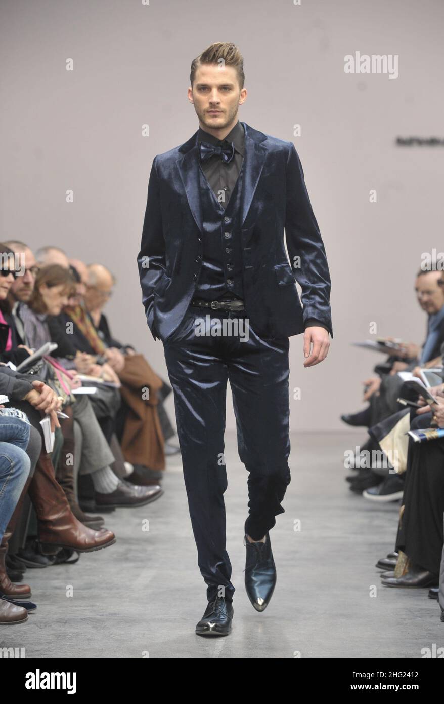 A model on the catwalk wears a design by Gaetano Navarra during the ...