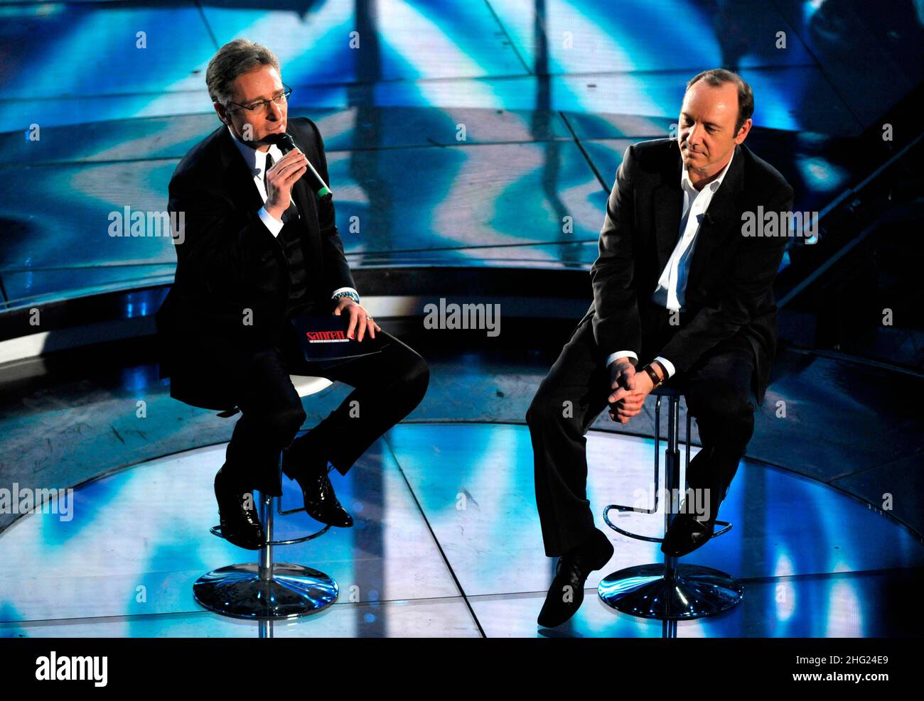 Kevin Spacey and Bonolis during the 59th Italian Music Festival in ...