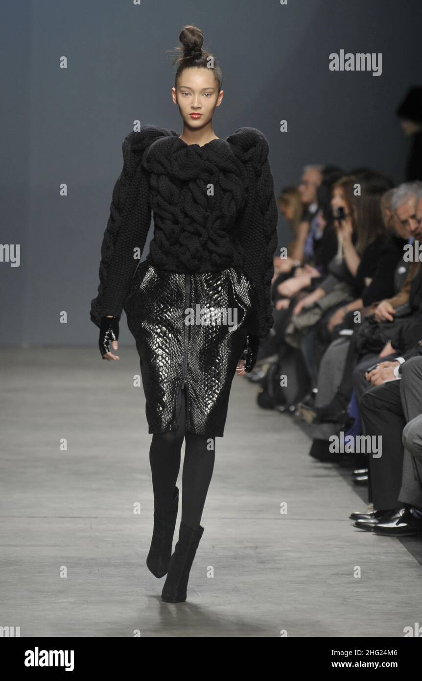 A model on the cat walk wears a design by Iceberg during Milan Fashion ...