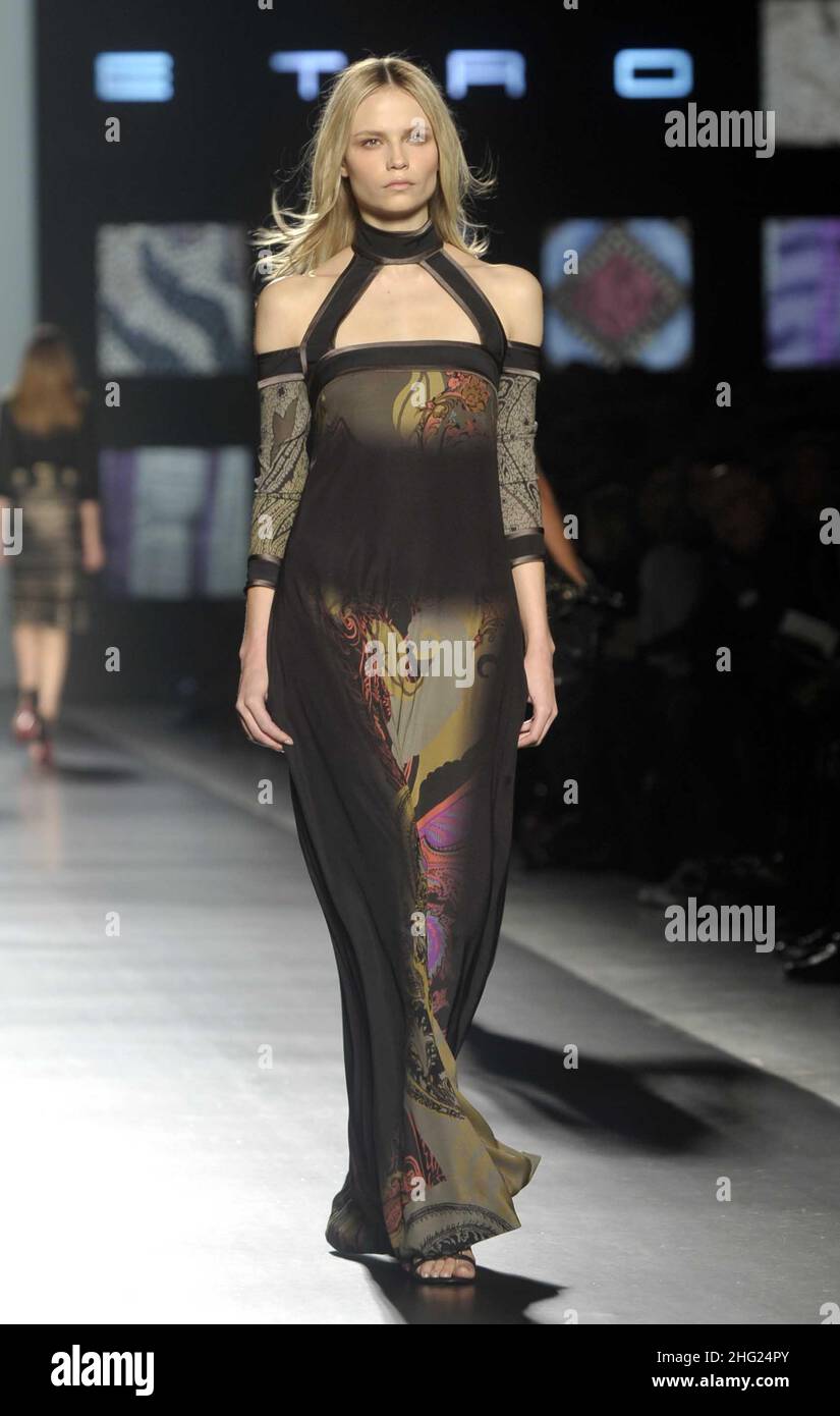 A model on the cat walk wears a design by Etro during Milan Fashion ...