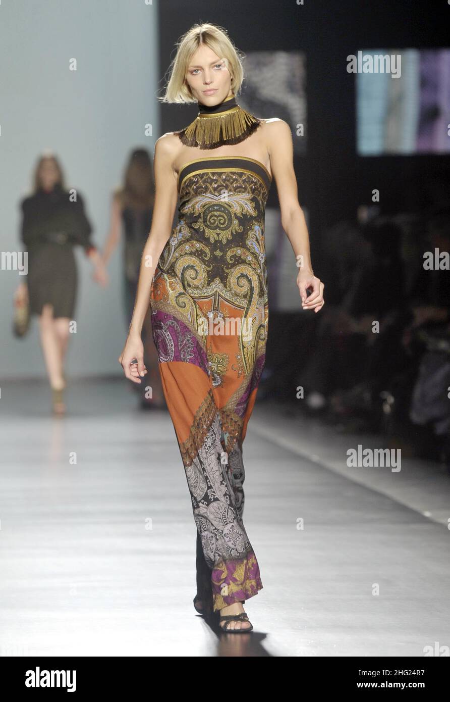 A model on the cat walk wears a design by Etro during Milan Fashion ...