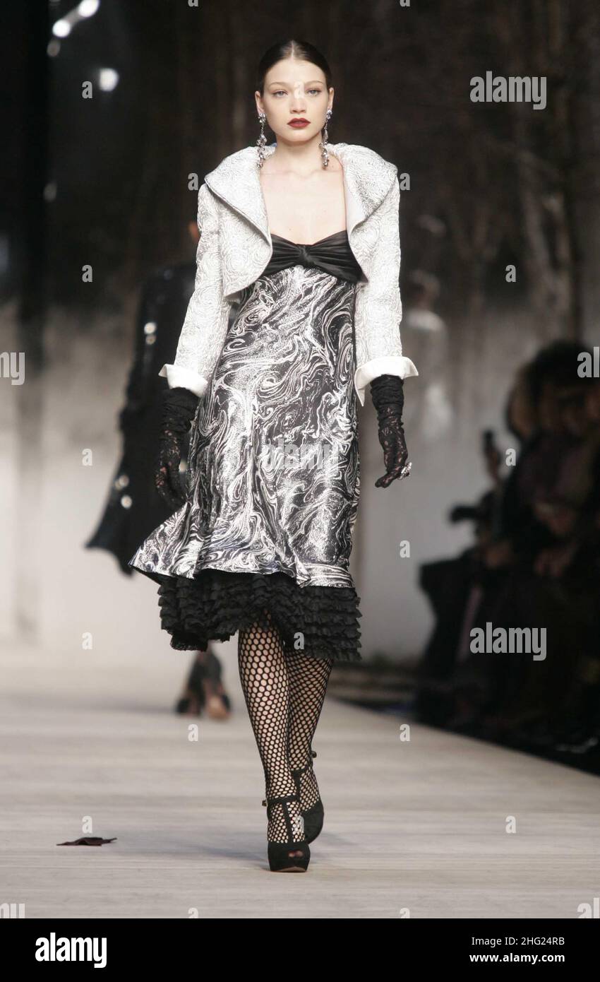 A model on the cat walk wears a design by Mariella Burani during Milan ...