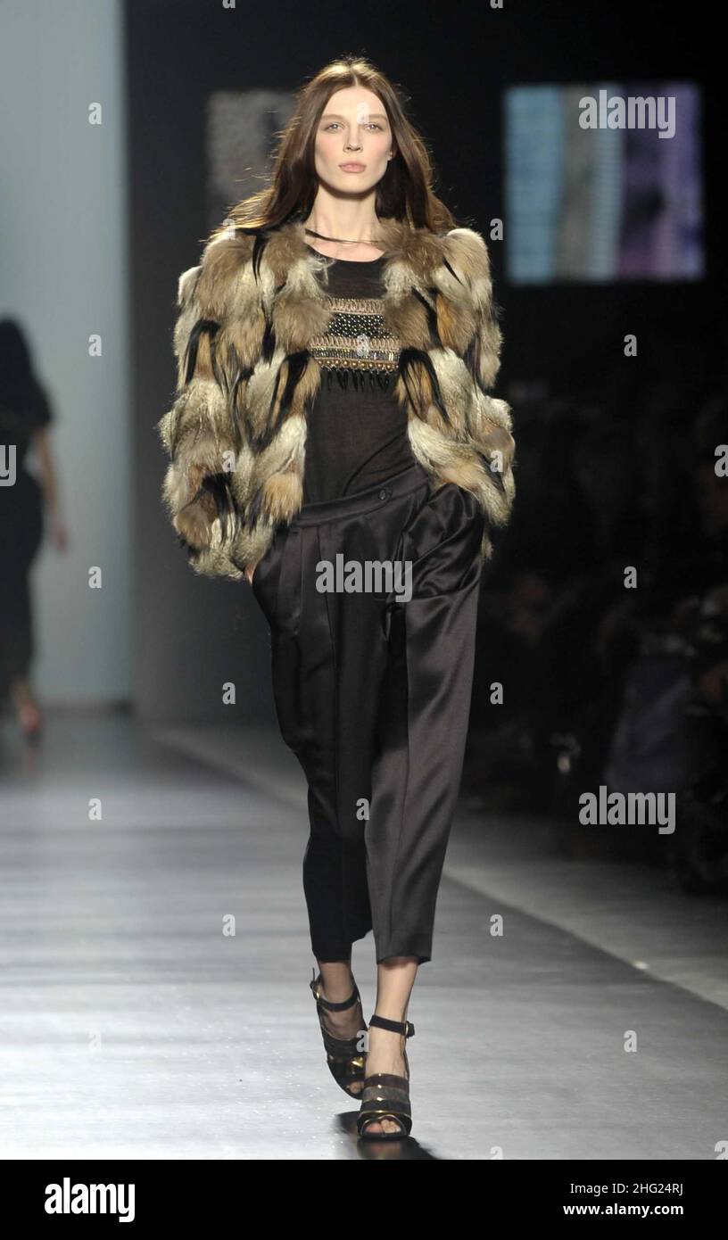 A model on the cat walk wears a design by Etro during Milan Fashion ...