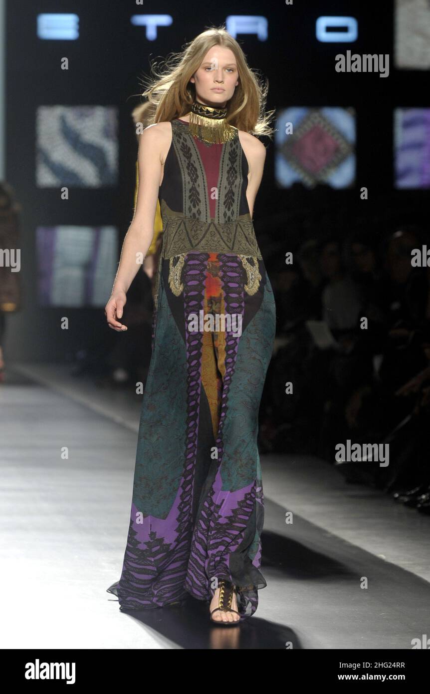 A model on the cat walk wears a design by Etro during Milan Fashion ...