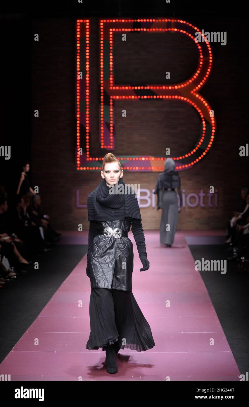 A model on the catwalk during the Laura Biagiotti show at Milan Fashion ...