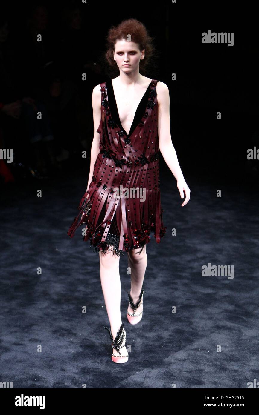 A model on the catwalk during the Prada show at Milan Fashion Week ...