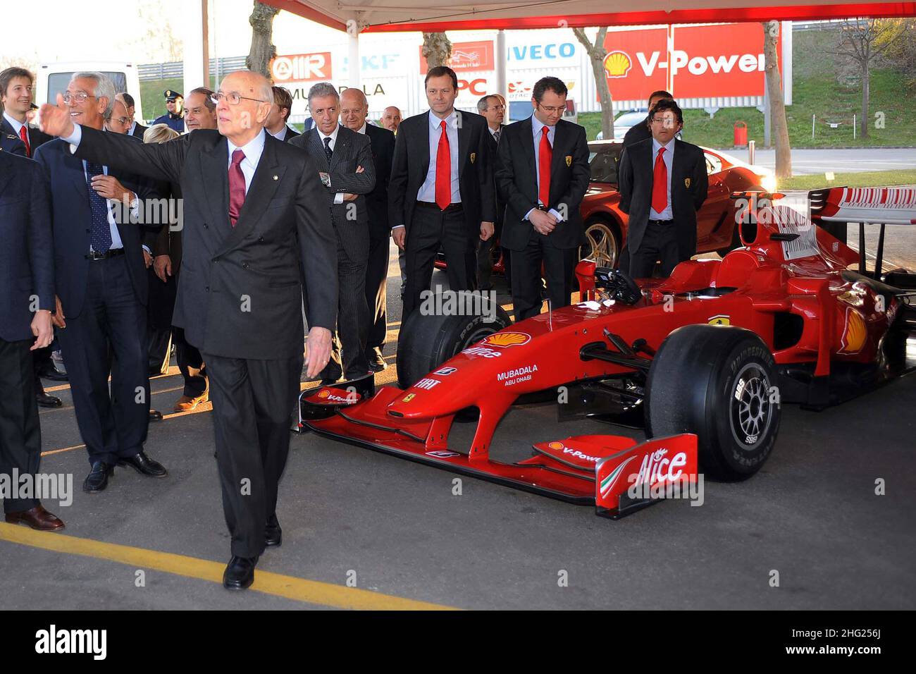 Italian President Giorgio Napolitano visiting the Ferrari Building in ...