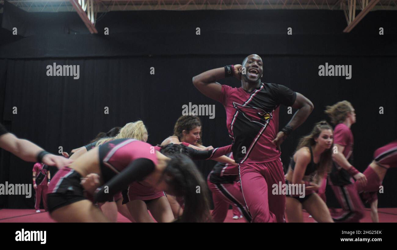 CHEER, Jeron Hazelwood (center) of Trinity Valley Community College ...