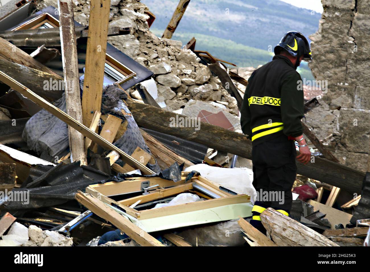 General views of the devestation that struck the medieval town of Onna ...