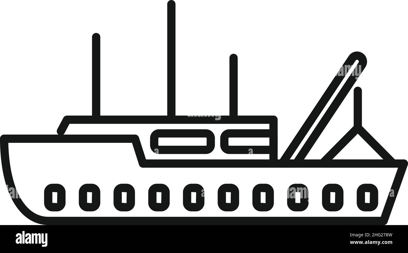 Marine fish boat icon outline vector. Fishing ship. Sea trawler Stock ...