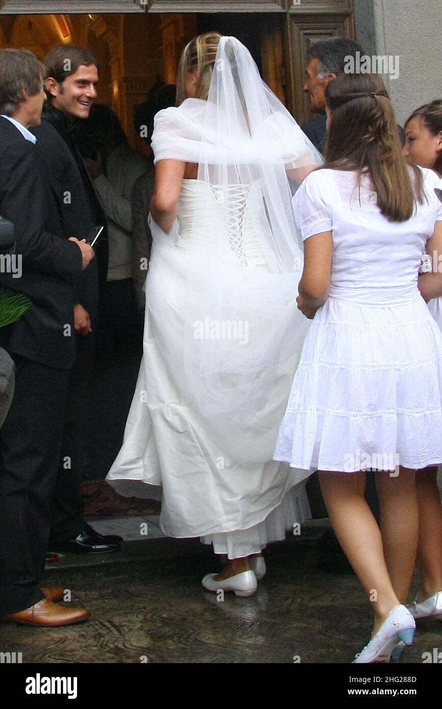 Italian footballer Gigi Buffon and his family attending the wedding of ...