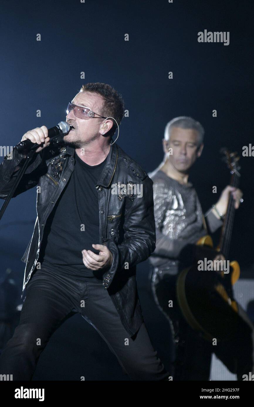 Bono from the band U2 performs in concert at the " Charles Ehrmann ...