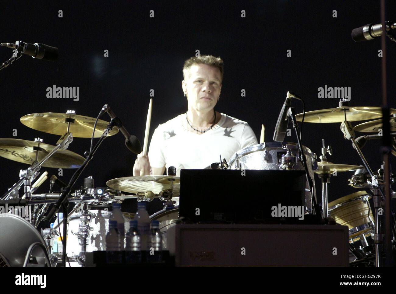 Larry Mullen, Jr. from the band U2 performs in concert at the " Charles ...