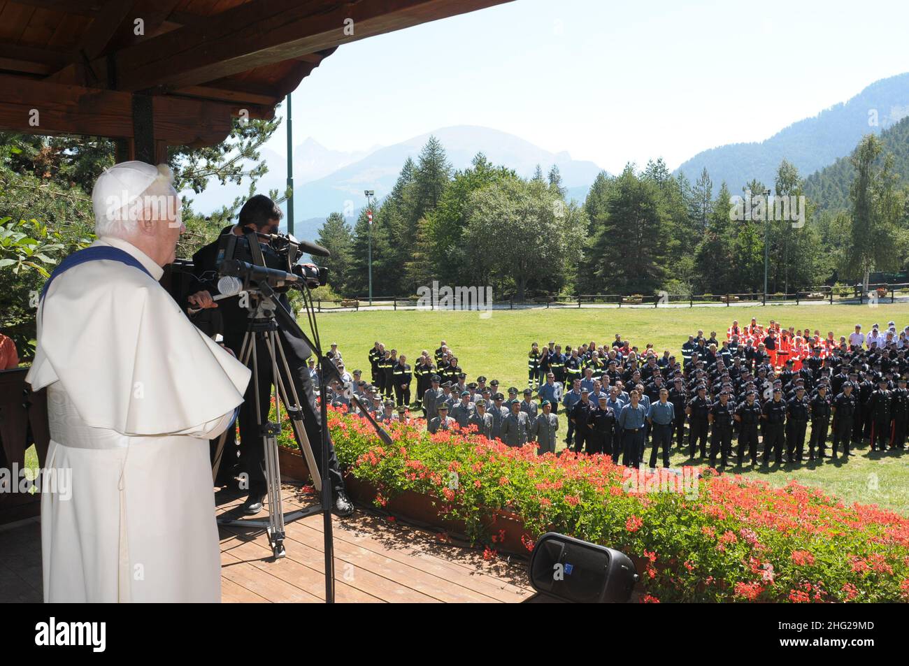 Pope Benedict XVI during his summer vacation in the ancient town Castel ...