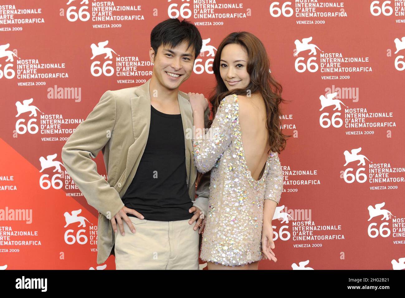 Actress Terri Kwan (R) and actor Chih-Wei Fan attend the presentation ...