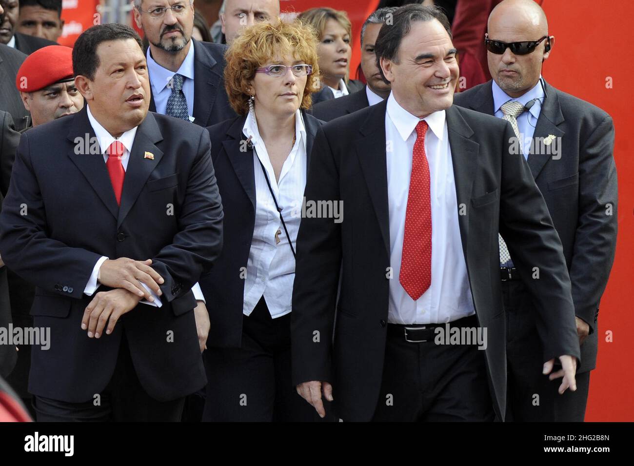Director Oliver Stone and Venezuela's President Hugo Chavez attend the ...