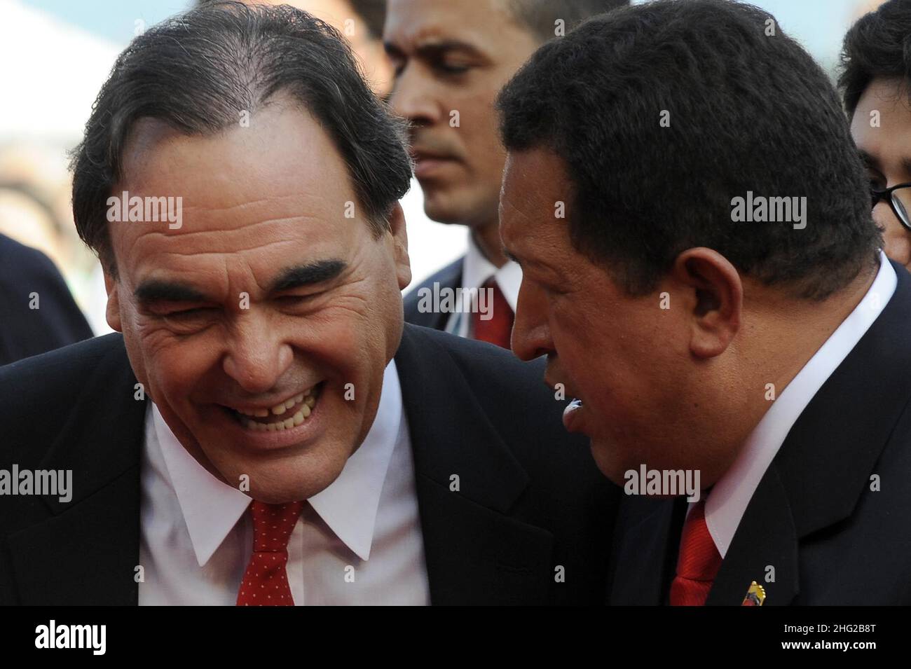 Director Oliver Stone and Venezuela's President Hugo Chavez attend the ...