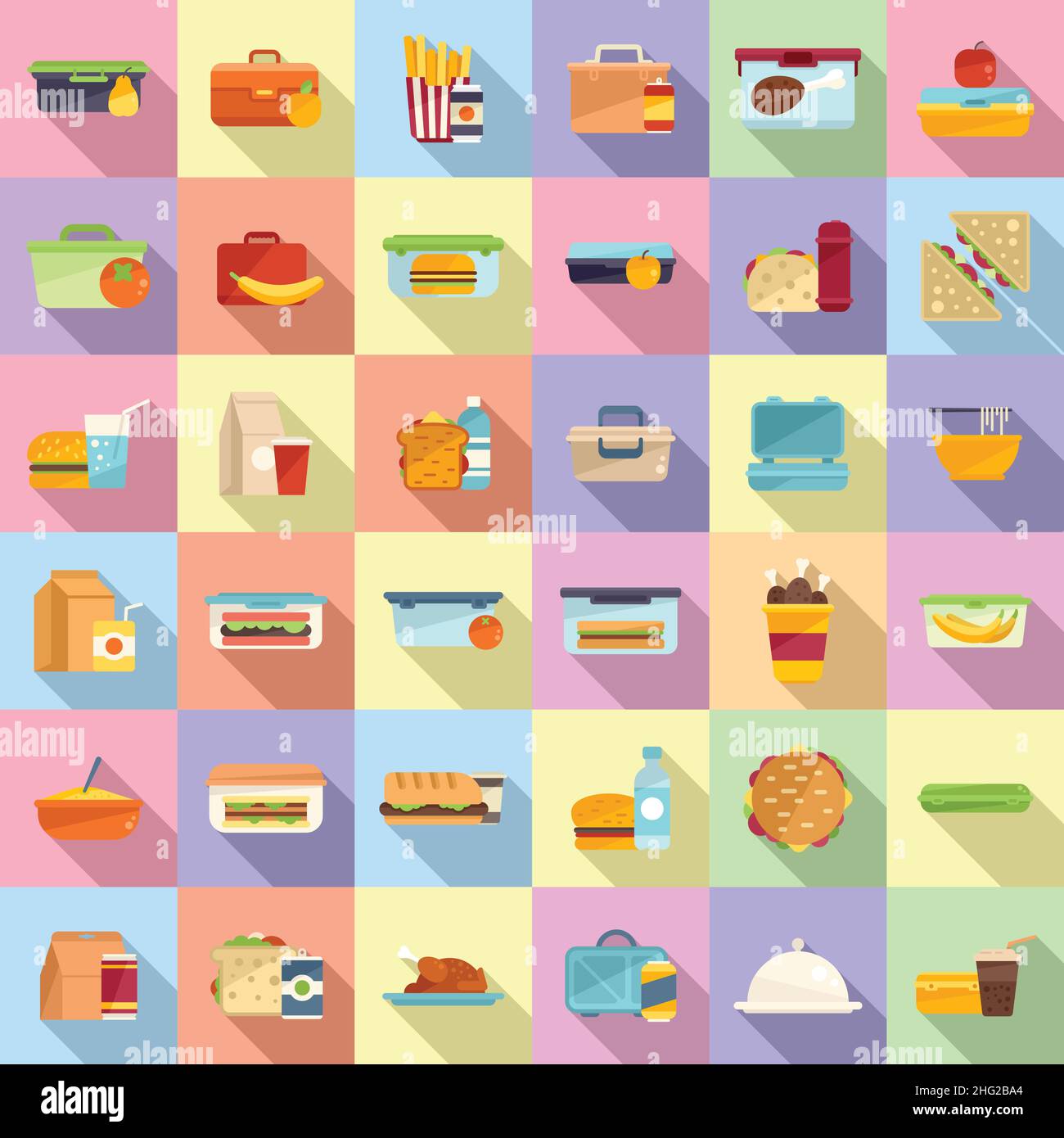 Lunch icons set flat vector. Food tray. School meal Stock Vector Image ...
