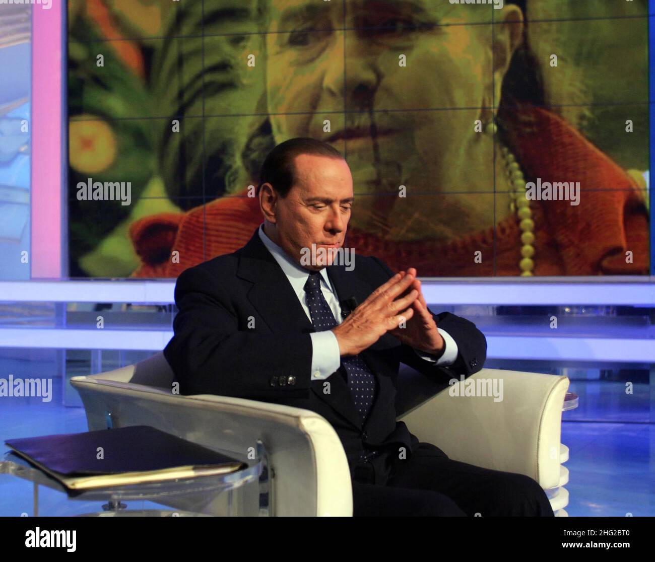 Italian Prime Minister Silvio Berlusconi during a television program on ...