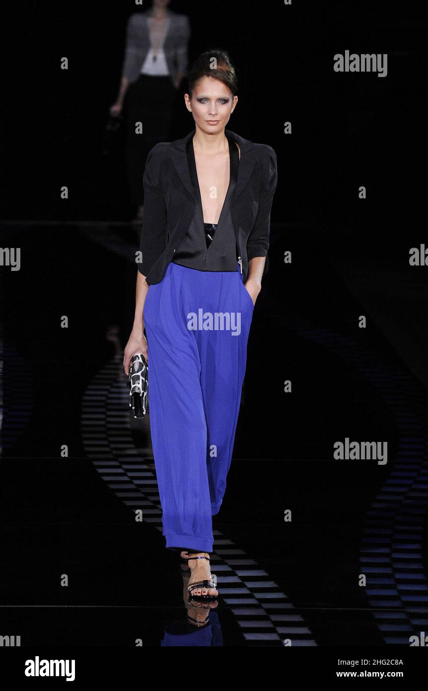 A Model on the catwalk during the 'Giorgio Armani' fashion show as part ...