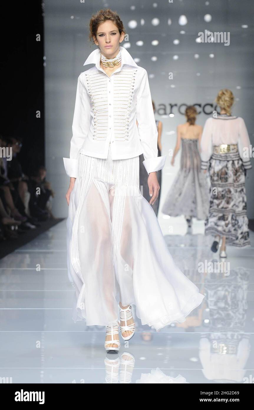 A model wears a creation by Rocco Barocco Navarra during Milan Fashion ...