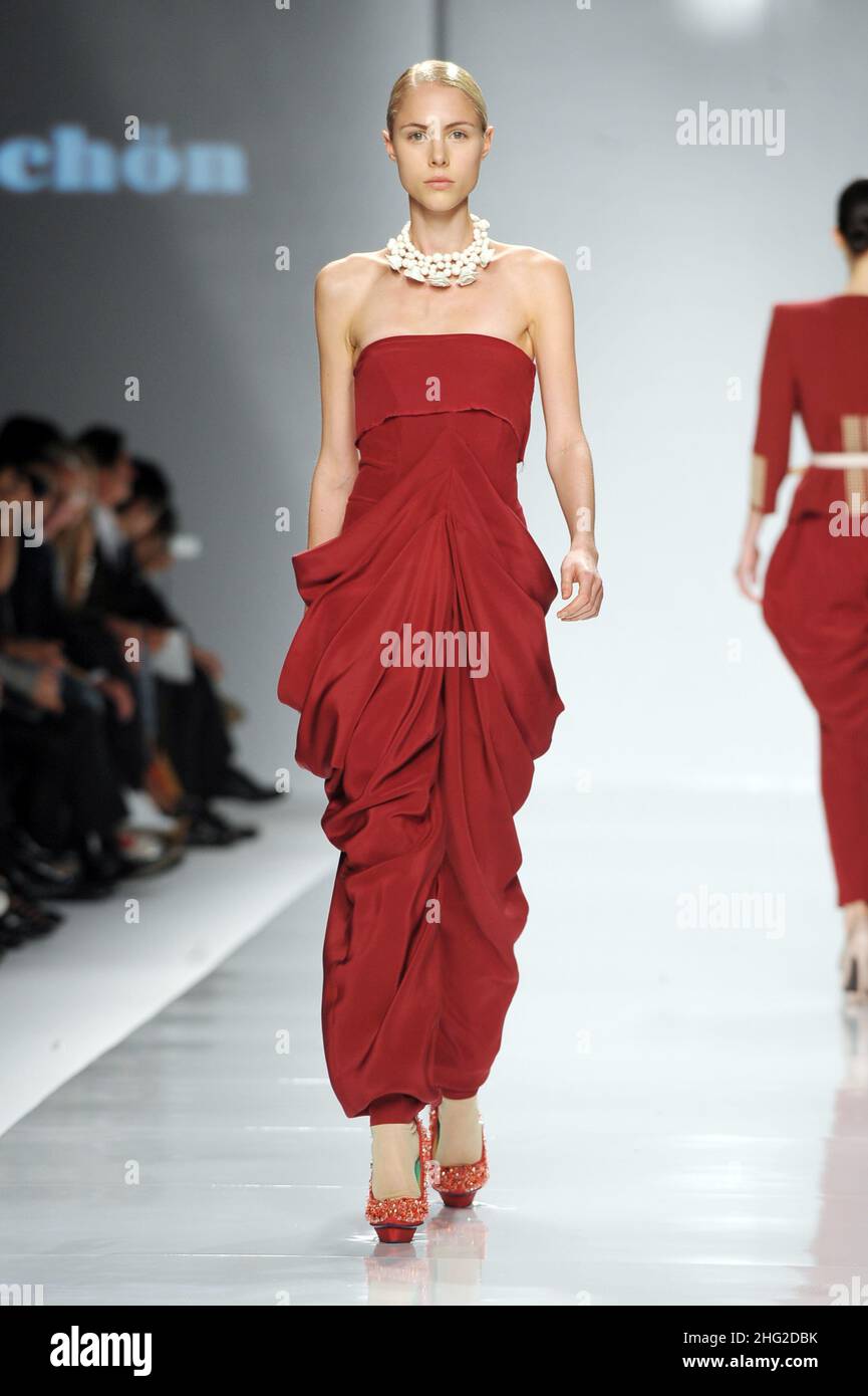 A model on the catwalk during the Mila Schon fashion show, as part of ...