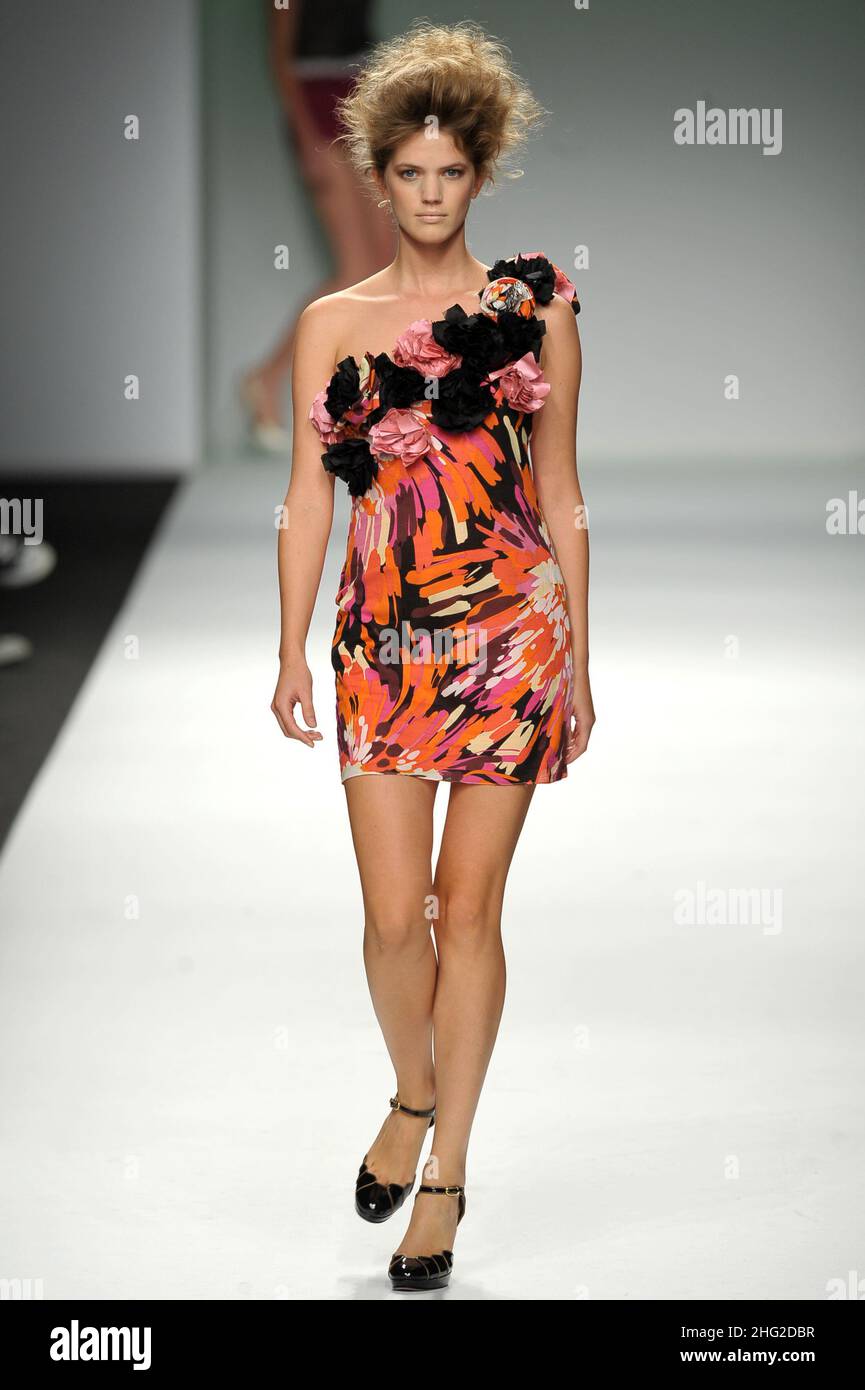 A model on the catwalk wears a creation by Leal Daccarett during the ...