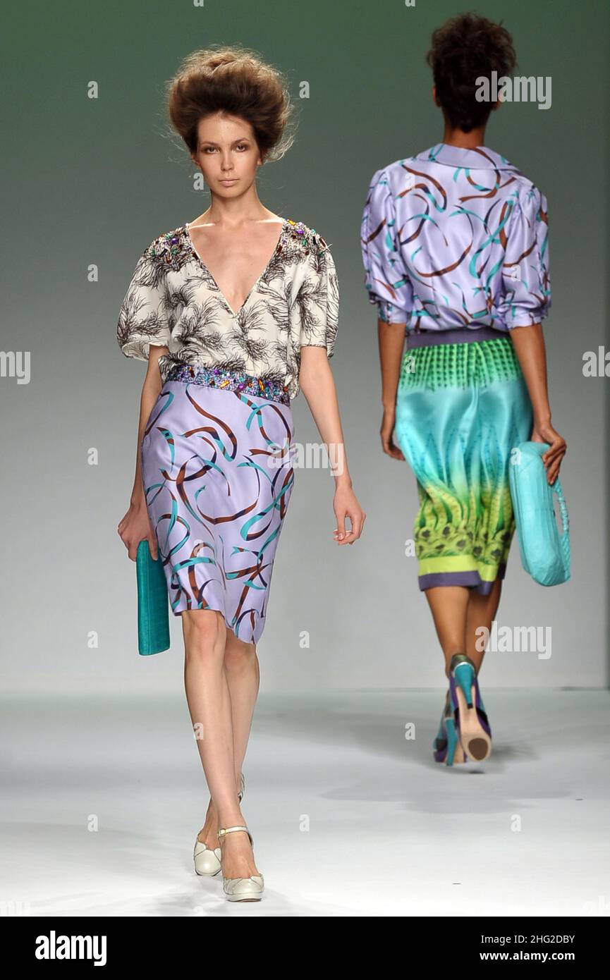 A model on the catwalk wears a creation by Leal Daccarett during the ...