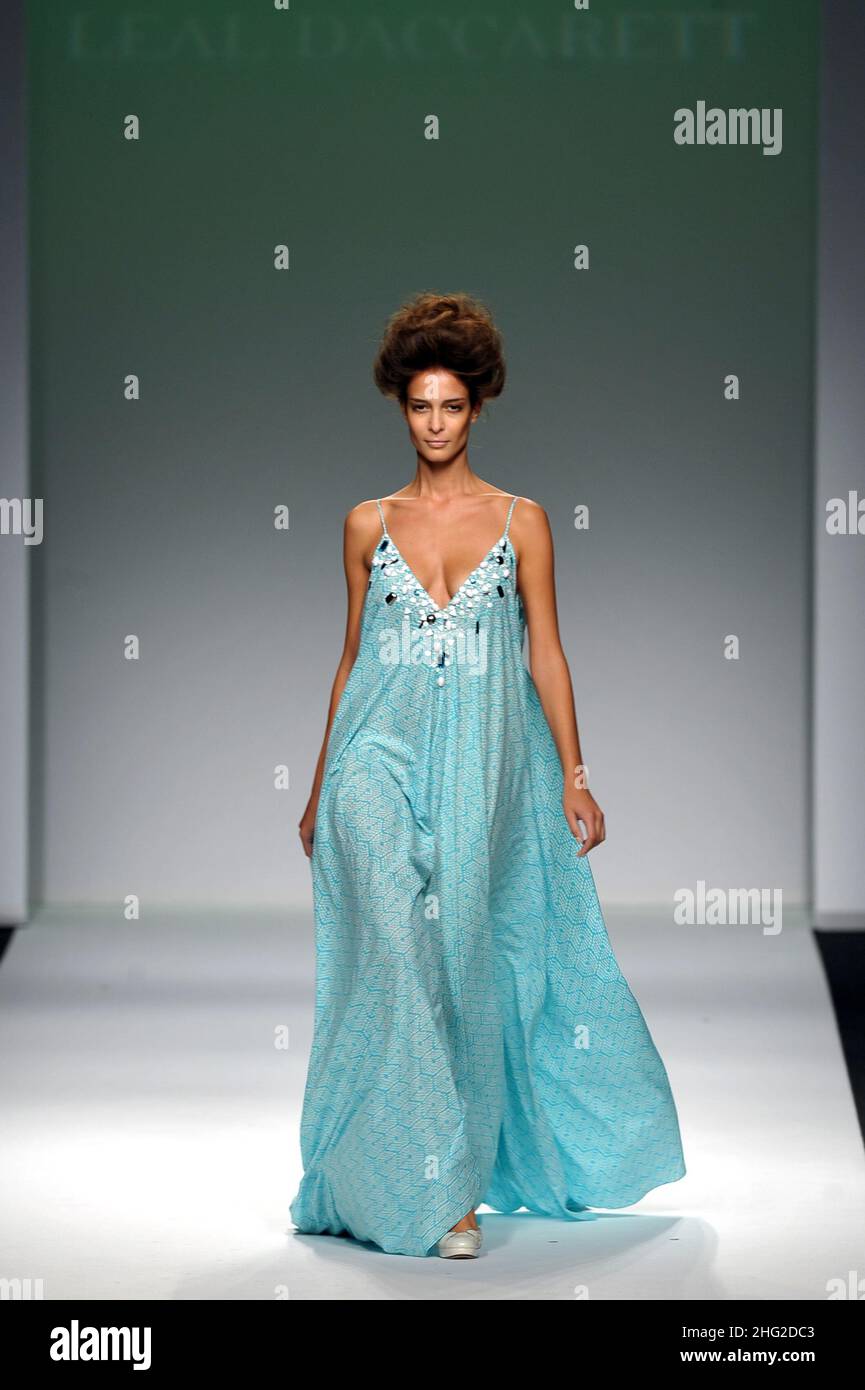 A model on the catwalk wears a creation by Leal Daccarett during the ...