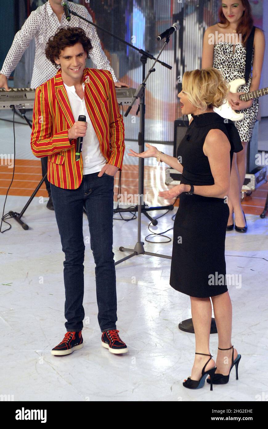 Mika is seen performing live on stage for an Italian TV programme in ...