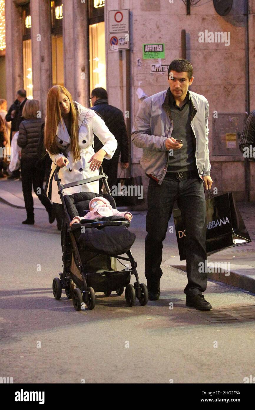 Lazio soccer player , Alexander Kolarov, walking around with wife Vesna ...