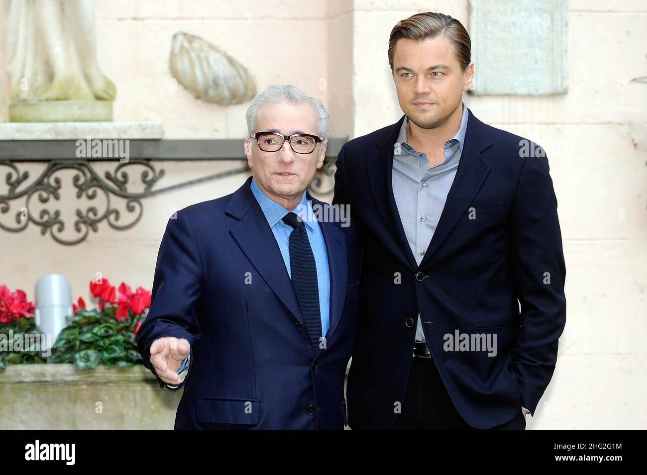Director Martin Scorsese and actor Leonardo DiCaprio pose during a ...