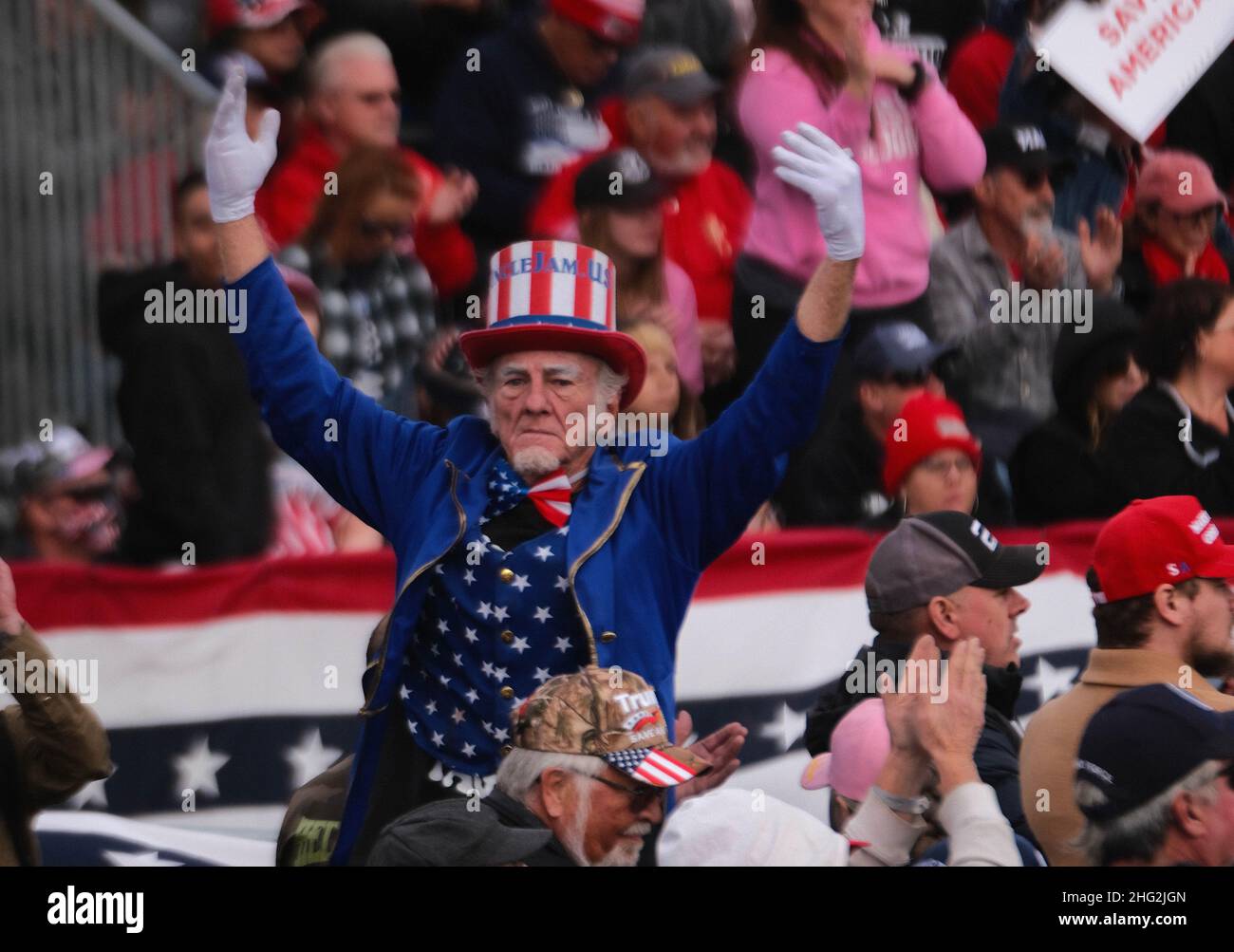 Florence, Arizona, USA. 15th Jan, 2022. A supporter dressed as Uncle ...