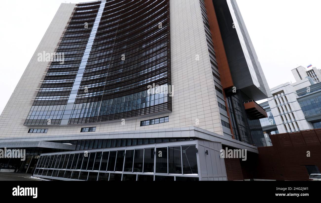 Modern high business center or apartment building with many windows on ...