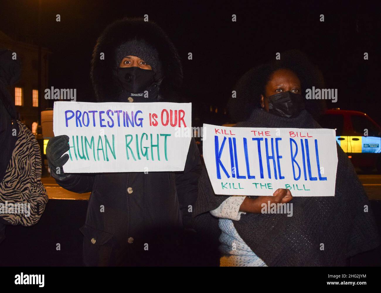 Demonstrators hold 'Protesting Is Our Human Right' and 'Kill The Bill ...